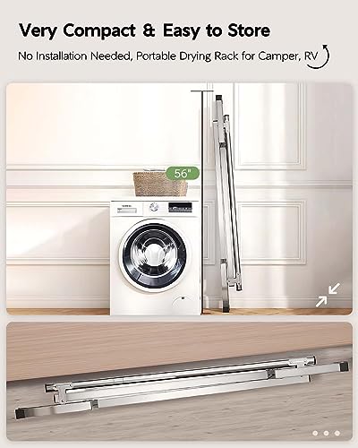 Vikaqi Clothes Drying Rack 79 Inches Folding Indoor, Drying Rack Clothing Collapsible, Foldable Laundry Drying Rack, Clothes Rack Drying, Retractable RV Clothesline, 20 Hooks 12 Clips