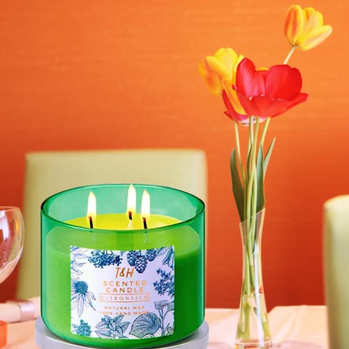 Large Citronella Candles Outdoor Indoor Candle Made with Natural Soy and Essential Oils | 3 Wick Candle 80 Hour Burn | 15.8 oz Highly Scented Aromatherapy Candles for Home | Balcony & Patio Candle