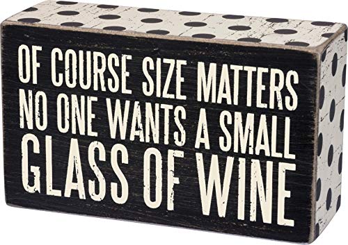 Primitives by Kathy 30415 Polka Dot Trimmed Box Sign, 5" x 3", A Small Glass of Wine