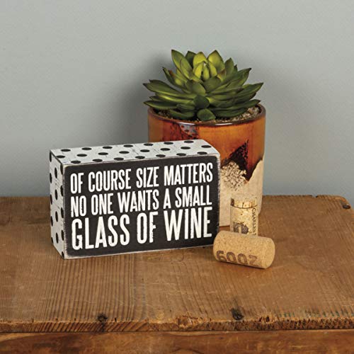 Primitives by Kathy 30415 Polka Dot Trimmed Box Sign, 5" x 3", A Small Glass of Wine