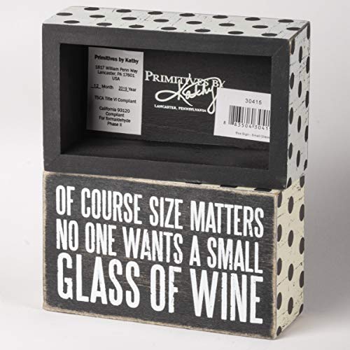 Primitives by Kathy 30415 Polka Dot Trimmed Box Sign, 5" x 3", A Small Glass of Wine