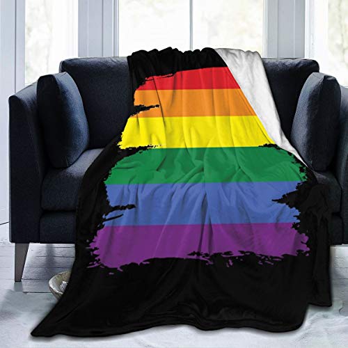 HOMNY Colorful Rainbow Gay Pride Flannel Fleece Blanket Ultra Soft 380 GSM Lightweight Microfiber Blanket All-Season Anti-Static Warm Thick Throw Blanket for Sofa Couch Bed