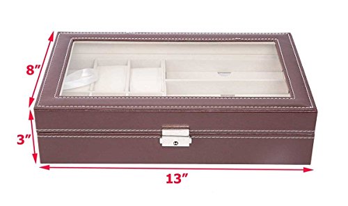 AUTOARK Leather 6 Watch Box Jewelry Case and 3 Piece Eyeglasses Storage and Sunglass Glasses Display Case Organizer,Brown,AW-020