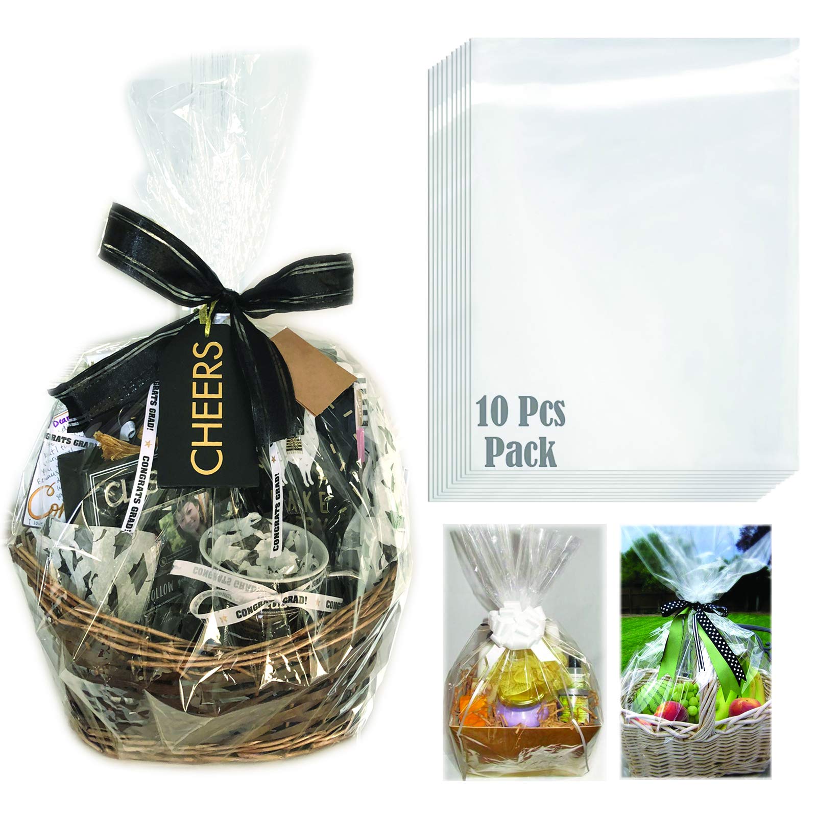 AnapoliZ Clear Cellophane Wrap Bags | (10 Pcs) X-Large 24”in X 30”in | 2.5 Mil Thick Crystal Clear Cello Bag | Clear Cellophane Basket Bags Large | Cellophane Bags for Baskets | Basket Wrapping Bags