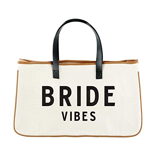 Santa Barbara Design Studio Tote Bag Wedding Collection Black and White 100% Cotton Canvas with Genuine Leather Handles, Large, Bride Vibes
