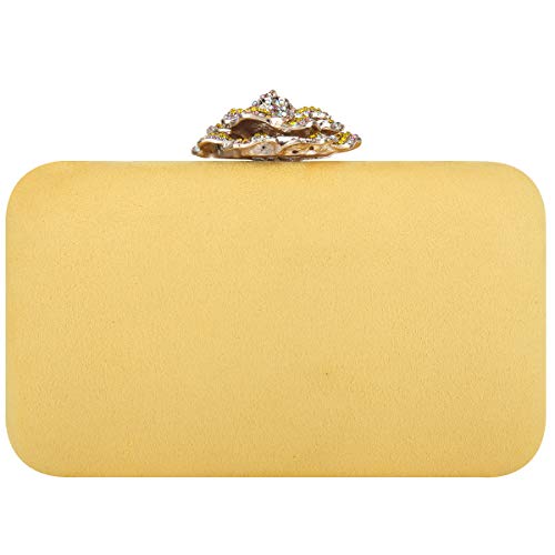 Fawziya Crystal Rose Cocktail Purses For Women Velvet Clutch-Yellow