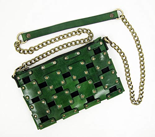 Time Resistance Leather Clutch Purse Women's Wrist Bag Shoulder Bag Handbag Green
