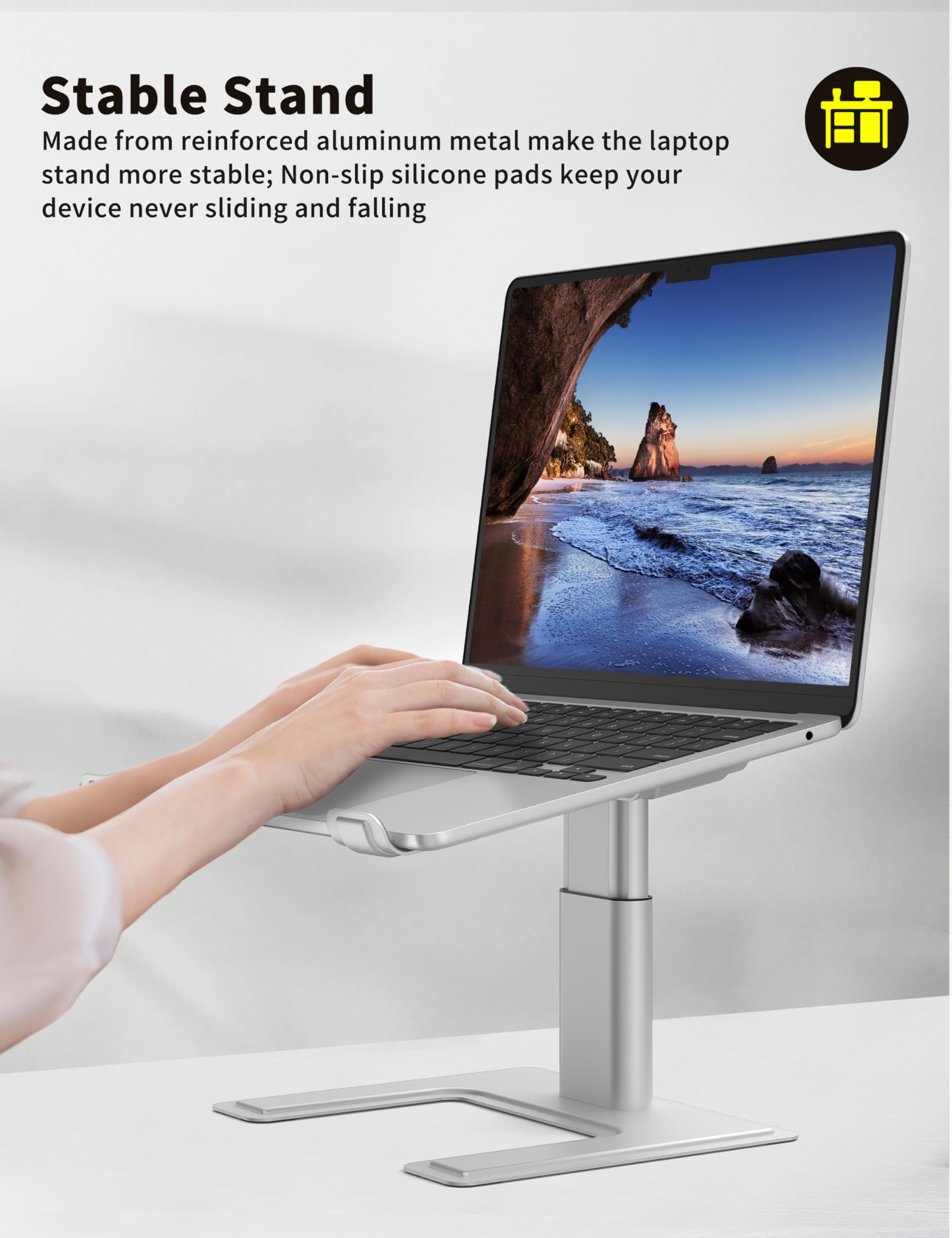 Ergopollo Laptop Stand for Desk, Computer Stand Adjustable Height, Ergonomic Notebook Laptop Riser, Aluminum Metal Holder Compatible with 10 to 15.6 Inches Notebook PC Computer, Silver