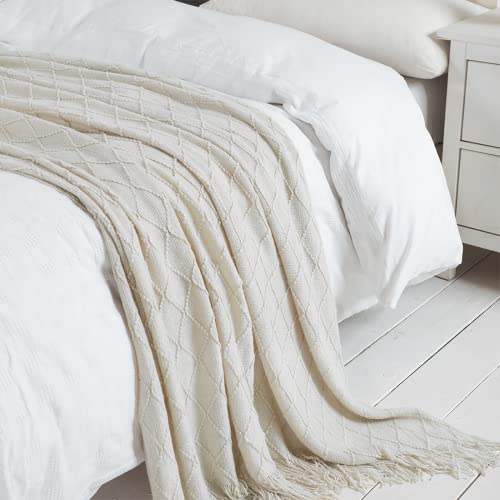 BOURINA Throw Blanket-50 x60 Beige, Textured Solid Soft SofaThrow, Knitted Decorative Throw Blanket for Bedroom, Travel Blanket, Officeroom