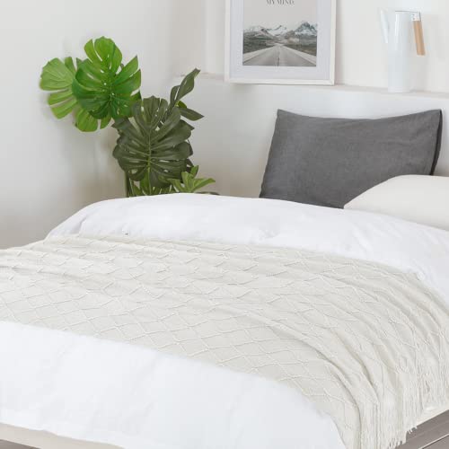 BOURINA Throw Blanket-50 x60 Beige, Textured Solid Soft SofaThrow, Knitted Decorative Throw Blanket for Bedroom, Travel Blanket, Officeroom