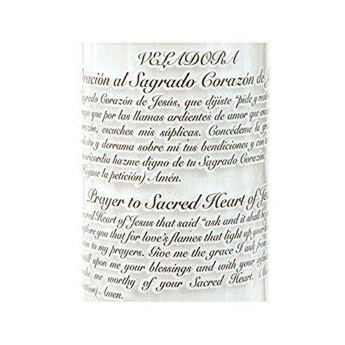 Catholic Prayer Candles - Set Of 2 Religious Candles - Real Wax (White Poured, Unscented) Candles - Extra Long Burn Time - Prayer Printed On Each Candle - Church Vigil Devotional [BUNDLE, 2 Pcs.] (Jesus & The Sacred Heart)