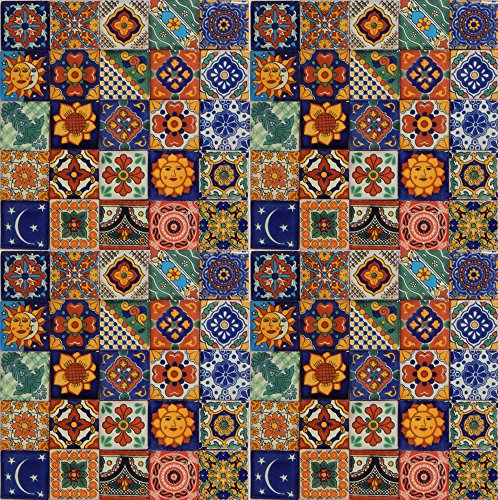 100 Hand Painted Talavera Mexican Tiles 2"x2" Spanish Mediterranean Decor