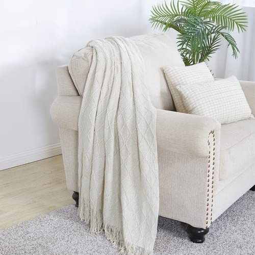 BOURINA Throw Blanket-50 x60 Beige, Textured Solid Soft SofaThrow, Knitted Decorative Throw Blanket for Bedroom, Travel Blanket, Officeroom
