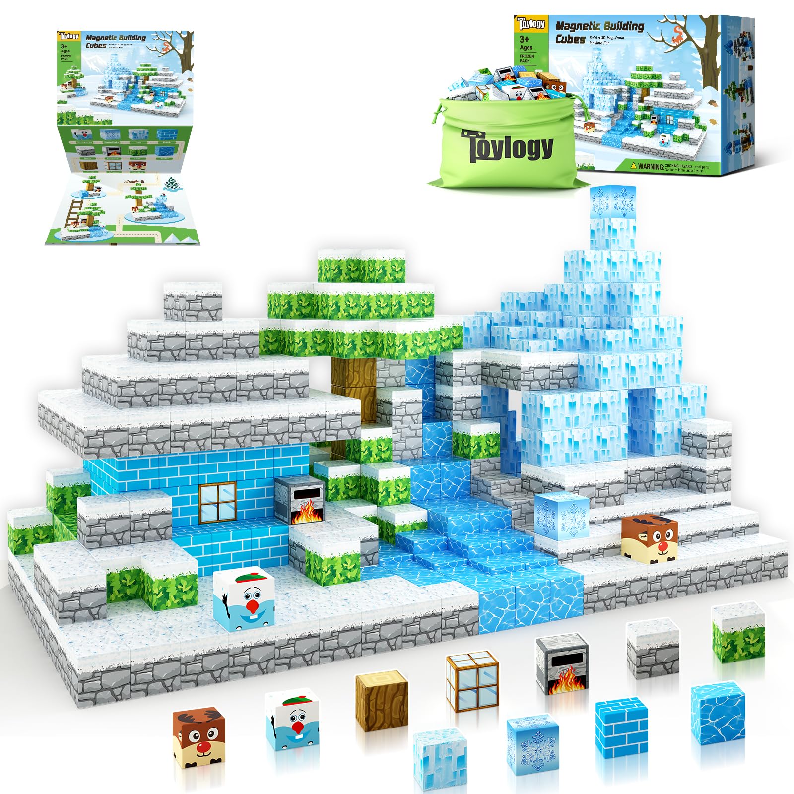 Magnetic Blocks-Build Mine Magnet World Frozen Edtion,Toys for Girls Age 3 4 5 6 7 8 Princess Castle STEM Sensory Kids Games Toys for Toddler Christmas Birthday Gifts for 3+ Years Old Girls & Boys