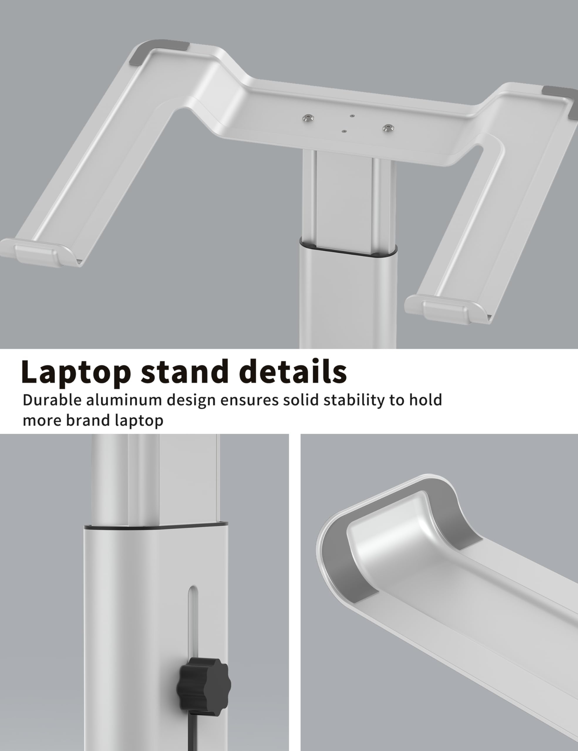 Ergopollo Laptop Stand for Desk, Computer Stand Adjustable Height, Ergonomic Notebook Laptop Riser, Aluminum Metal Holder Compatible with 10 to 15.6 Inches Notebook PC Computer, Silver