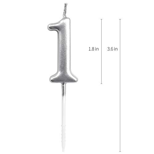 Dollet Silver Birthday Candles Number 1 Cake Topper Decoration Glitter Candle for Party Anniversary Kids Adults
