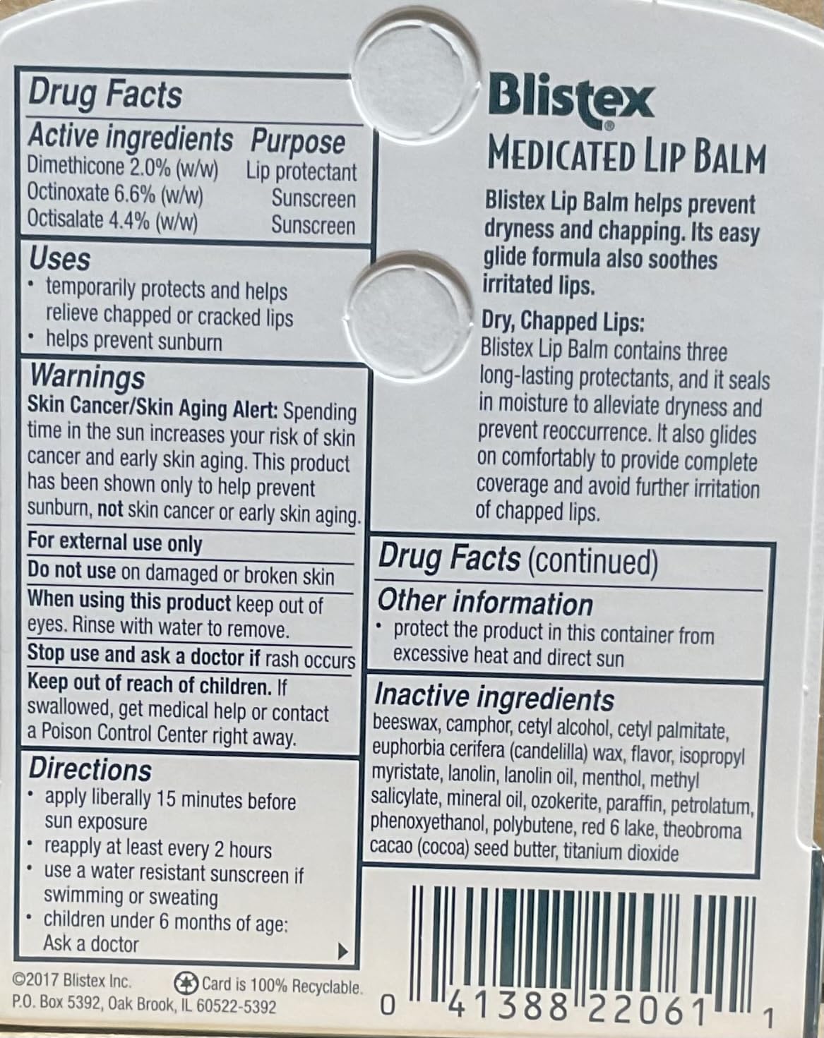 Blistex Medicated Lip Balm SPF 15 -- 0.15 oz Each / Pack of 3