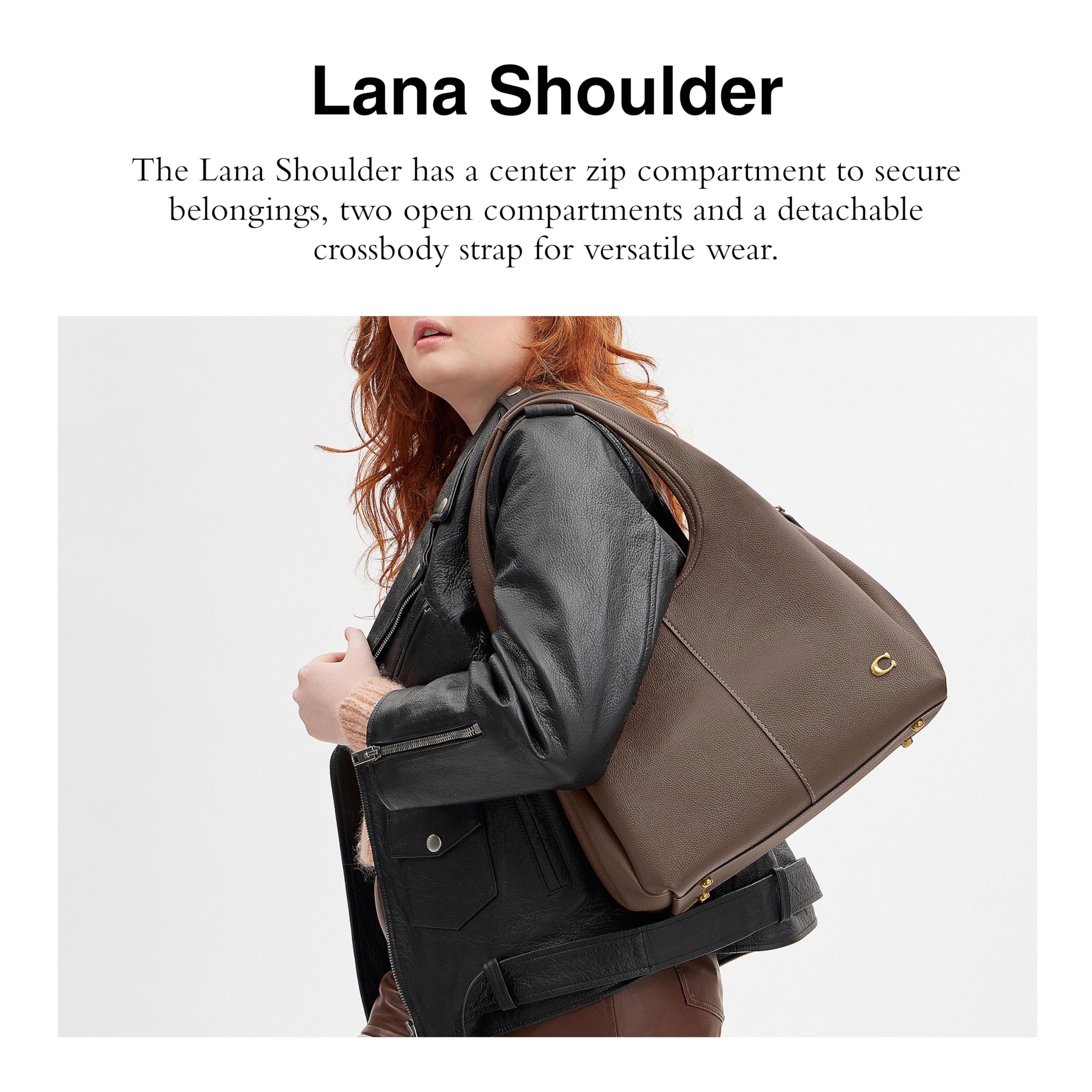 COACH Polished Pebble Leather Lana Shoulder Bag, Dark Stone