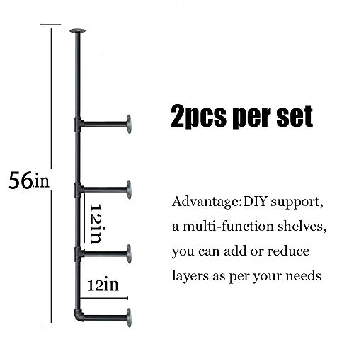 Kaler Black 4-Tier Industrial Pipe Shelves,Rustic DIY Pipe Shelf Wall Vintage Hung Bracket,Easy to Install 58''H(2pcs)