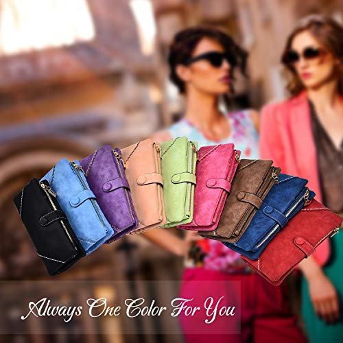Women Vegan Leather Wallet Bifold Clutch Large Capacity Card Organizer Buckle Long Purse for Girls Candy Color (Coffee) …