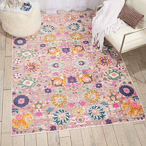 Nourison Passion Silver 5'3" x 7'3" Area -Rug, Boho, Moroccan, Bed Room, Living Room, Dining Room, Kitchen, Easy -Cleaning, Non Shedding, (5' x 7')