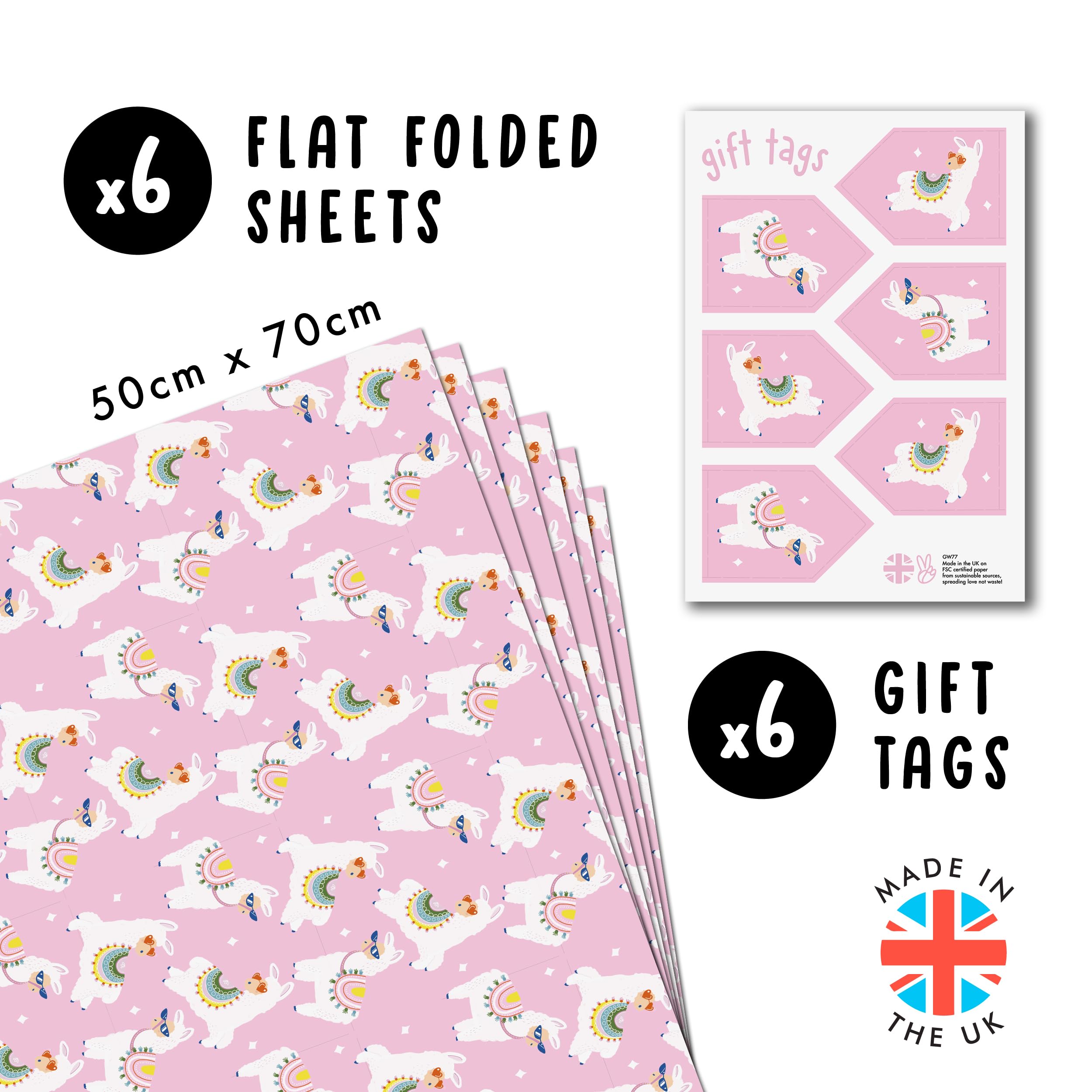 CENTRAL 23 - Llama Wrapping Paper - 6 Gift Wrap Sheets - Sassy Llamas - Pink - Birthday Wrap for Women Her Girls Teenagers