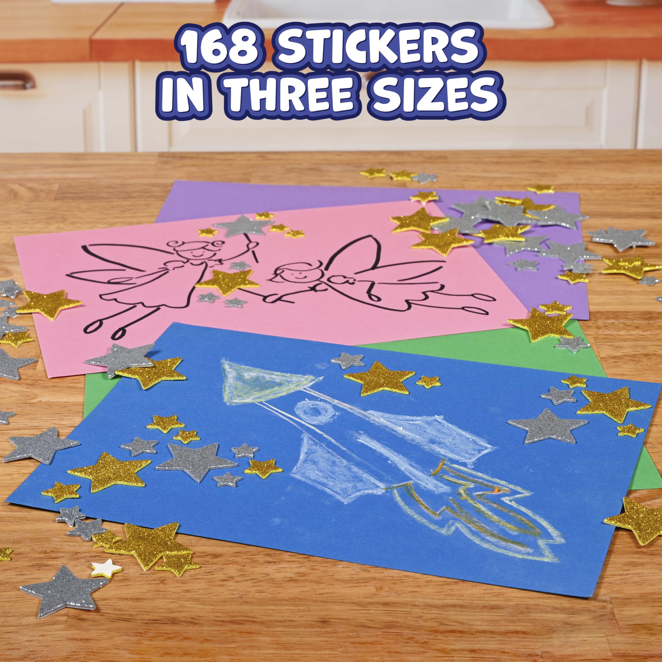 READY 2 LEARN Glitter Foam Stickers - Silver and Gold Stars - Pack of 168 - Self-Adhesive Stickers - Stickers for Scrapbooks and Cards