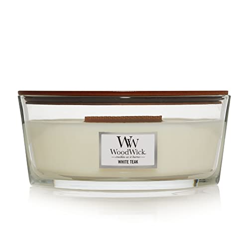 WoodWick Ellipse Scented Candle, White Teak, 16oz | Up to 50 Hours Burn Time