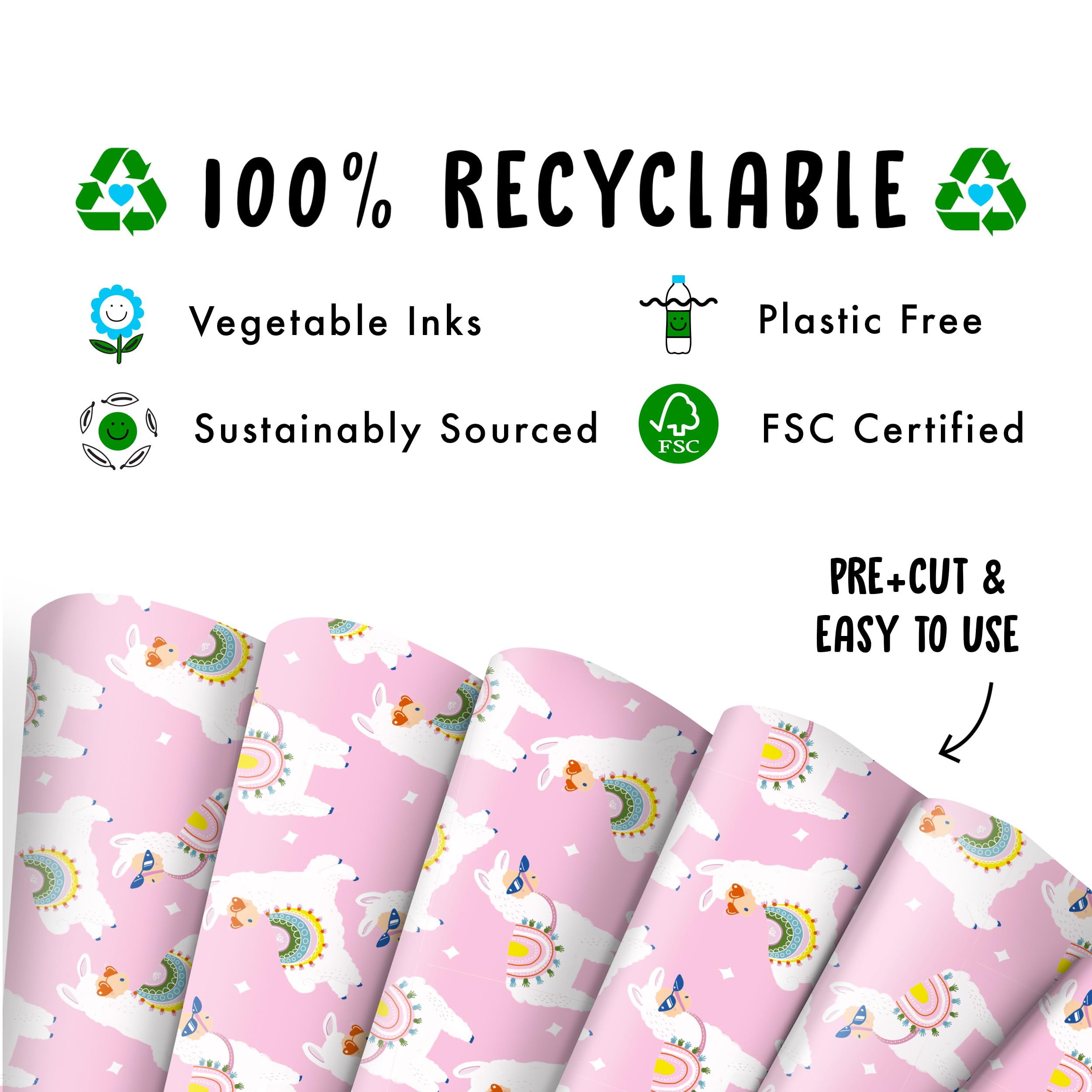 CENTRAL 23 - Llama Wrapping Paper - 6 Gift Wrap Sheets - Sassy Llamas - Pink - Birthday Wrap for Women Her Girls Teenagers