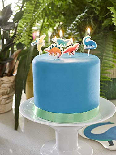 Talking Tables Dino Dinosaur Birthday Candle Cake Toppers, Pack of 6, Wax Height 3cm, 1", Mixed Colors
