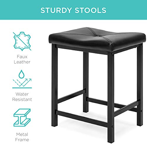 Best Choice Products 3-Piece Counter Height Dining Table Furniture Set for Kitchen, Bar, Bonus Room w/ 2 Faux Leather Backless Stools, Compact, Space-Saving Design - Black