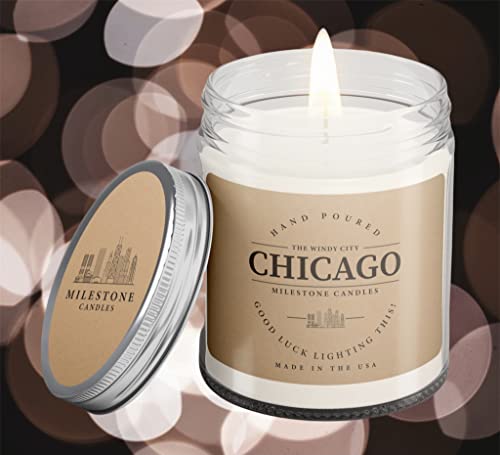 Milestone Candles Windy City Chicago, IL Keepsake Mason Jar Candle 7.5 oz Glass, Made in The USA, Soy Blend, 100% Cotton Wick