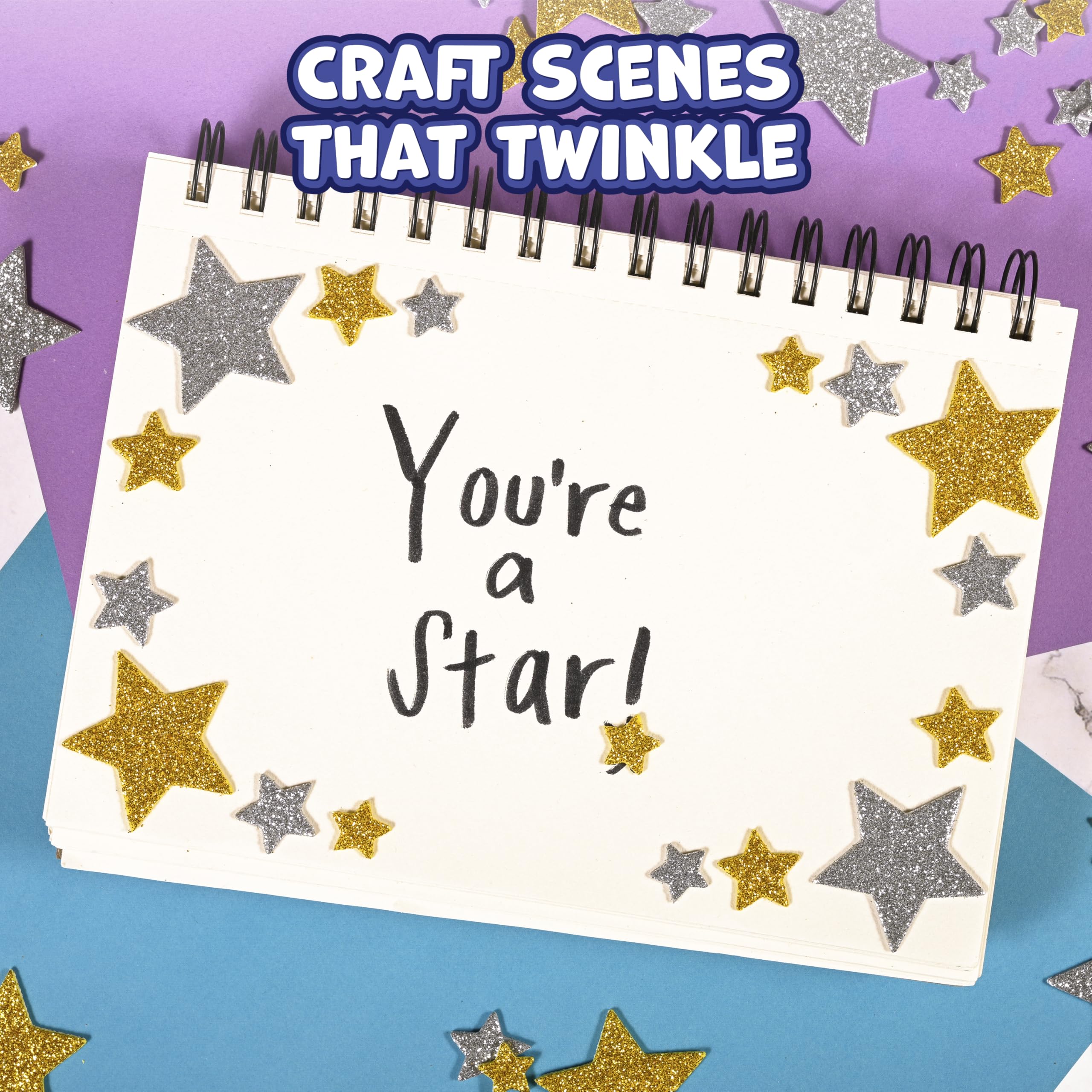 READY 2 LEARN Glitter Foam Stickers - Silver and Gold Stars - Pack of 168 - Self-Adhesive Stickers - Stickers for Scrapbooks and Cards