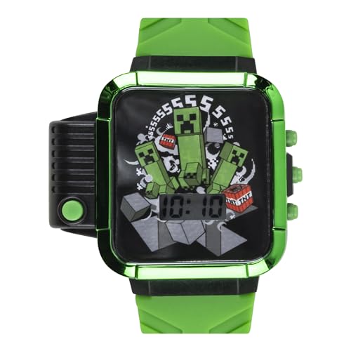 Accutime Minecraft Creeper Merch - Kids Digital Watch with LED Flashlight, Light Show, and Green Creeper Design - Officially Licensed Minecraft Toy Watch for Boys and Girls Ages 3+