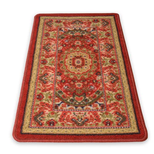 RugStylesOnline Persian Medallion Red Doormat, Slip Resistant Rubber Back Door Mat for Indoor Entry,French Door Mat, 18" x 30" Red Oriental Doormats