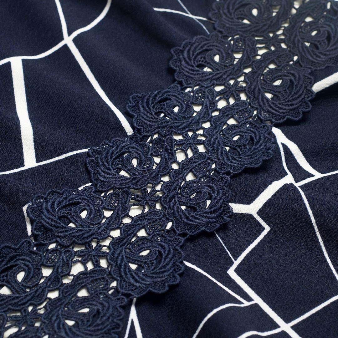 HOMEYEE Women's Sleeveless Cocktail A-Line Embroidery Casual Party Summer Wedding Guest Dress A079(4,Dark Blue Geometry)