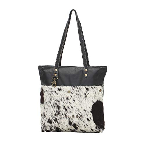 Myra Bags Black Shades Genuine Leather with Animal Print Tote Bag S-0980