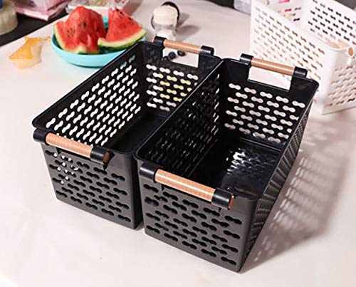 Yesland 6 Pack Plastic Storage Basket, Black Basket / Organizer / Bin with Handles for Home Office Closet