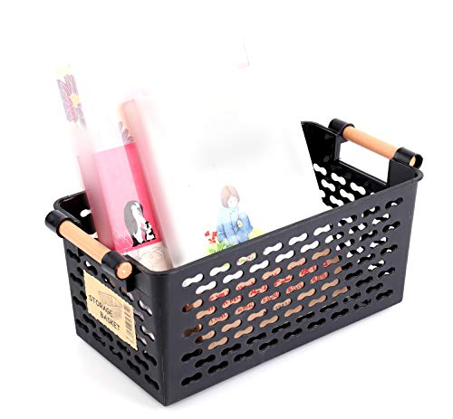 Yesland 6 Pack Plastic Storage Basket, Black Basket / Organizer / Bin with Handles for Home Office Closet