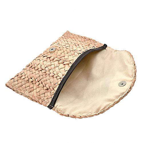Women Straw Woven Clutch Purse Envelope Handbag Hasp Summer Beach Wallet