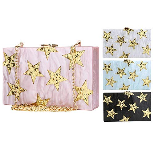YYW Womens Acrylic Star Designer Evening Bag Glitter Sequins Clutch Purse Box Bag Party Wedding Cocktail Handbags Shoulder Bag (White)
