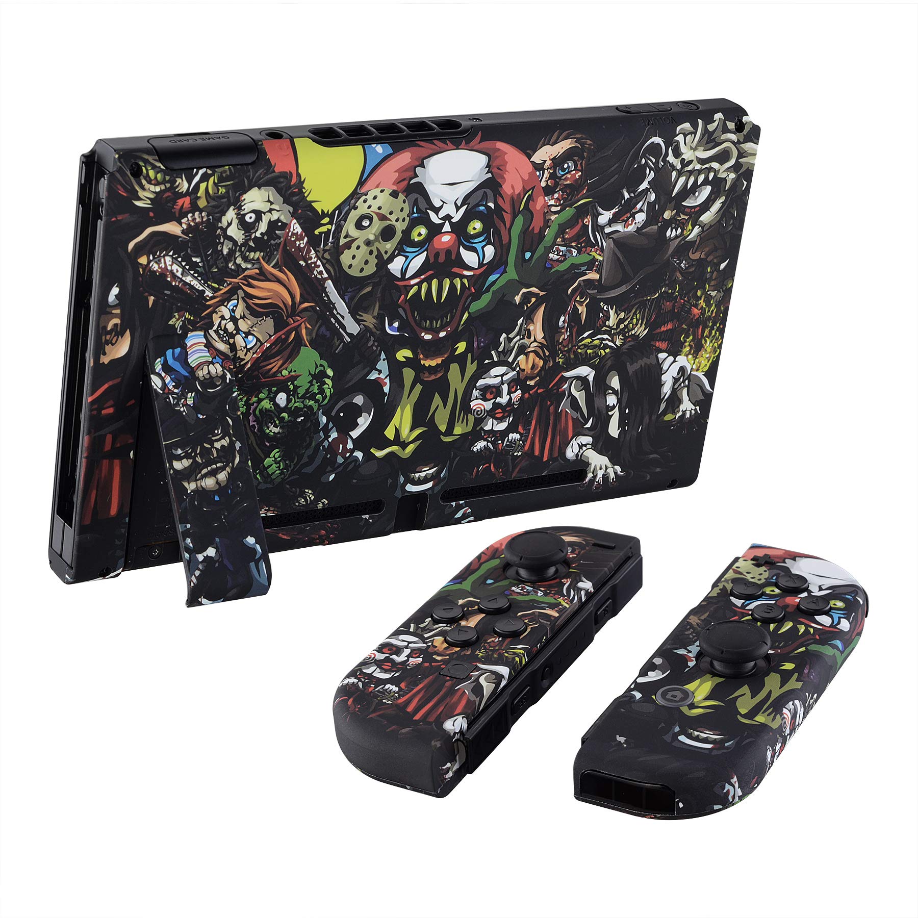 eXtremeRate DIY Replacement Shell Buttons for Nintendo Switch, Soft Touch Back Plate for Switch Console, Custom Housing Case with Full Set Buttons for Joycon Handheld Controller - Scary Party