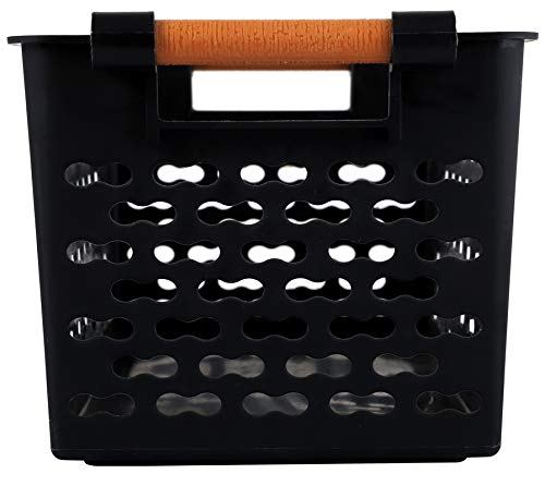 Yesland 6 Pack Plastic Storage Basket, Black Basket / Organizer / Bin with Handles for Home Office Closet