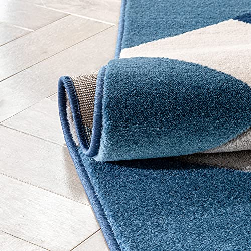 Well Woven Good Vibes Nora Blue Modern Geometric Stripes and Boxes 5'3" x 7'3" 3D Texture Area Rug, 5 ft 3 in x 7 ft 3
