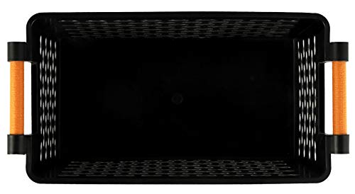 Yesland 6 Pack Plastic Storage Basket, Black Basket / Organizer / Bin with Handles for Home Office Closet