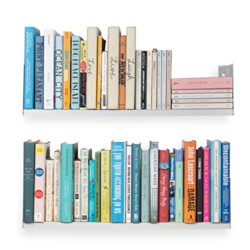 Wallniture Libro Floating Shelves U Shape Metal Wall Shelf Bookcase CDs DVD Storage and Display Home Decor White Set of 2