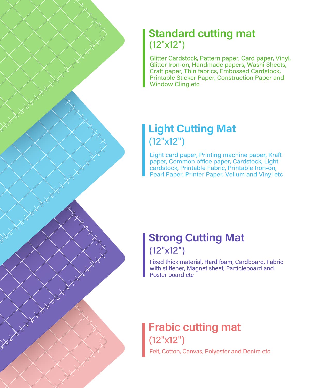Gwybkq Cutting Mat for Cricut Maker 3/Maker/Explore 3/Air 2/Air/One 12 Pack 12x12 Variety Grip Sticky Pad Replacement Accessories for Silhouette Cricket Card Supplies Standard Light Strong Frabic