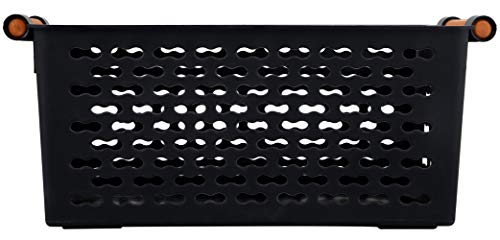 Yesland 6 Pack Plastic Storage Basket, Black Basket / Organizer / Bin with Handles for Home Office Closet