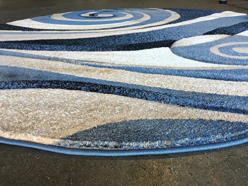 Sculpture Modern Round Area Rug Blue Beige Design 258 (5 Feet 6 Inch X 5 Feet 6 Inch)