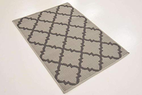 Unique Loom Outdoor Trellis Collection Geometric Moroccan Lattice Transitional Indoor and Outdoor Flatweave Gray/Silver Area Rug (2' 2 x 3' 0)